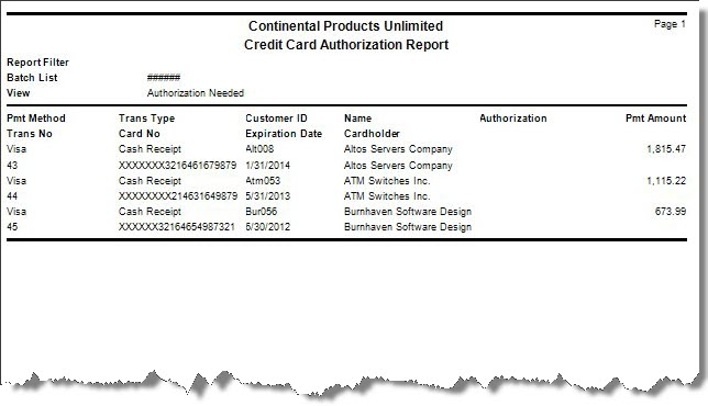 Credit Card Authorization Report